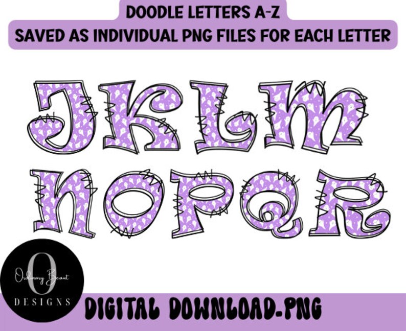 Purple Doodle Letters Alphabet Bundle PNG Alpha Pack Digital - Etsy