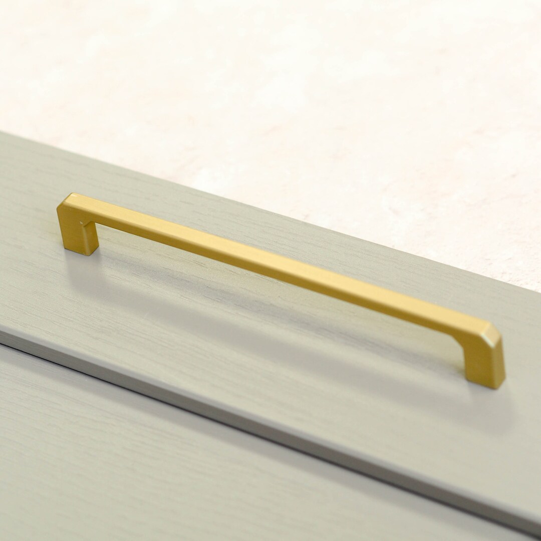 Matt Brass Gold Square Angled Handle 192mm Kitchen Cabinet Modern ...