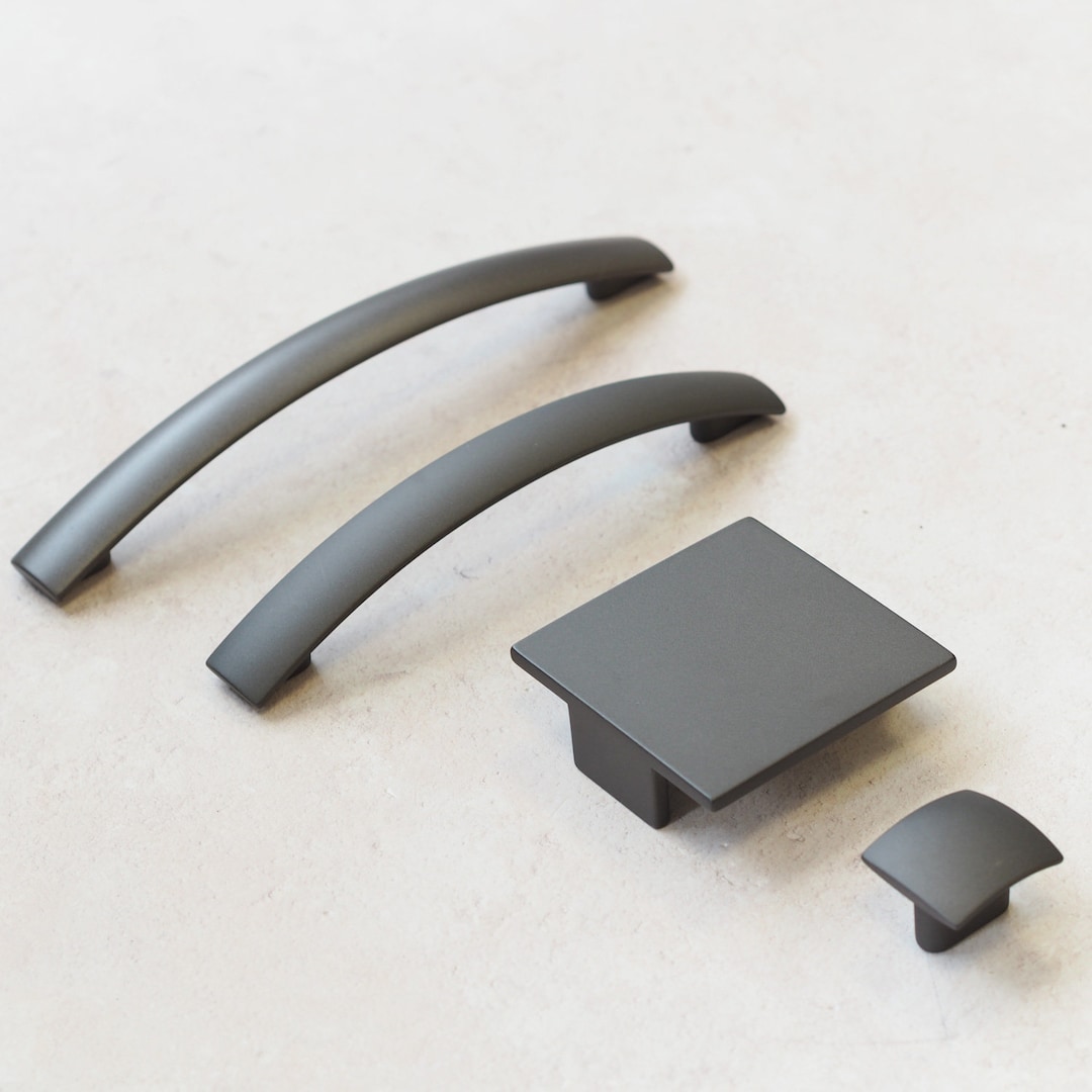 Grey Kitchen Cabinet Handles D Bar 128mm or 160mm & Square Knob Pull ...