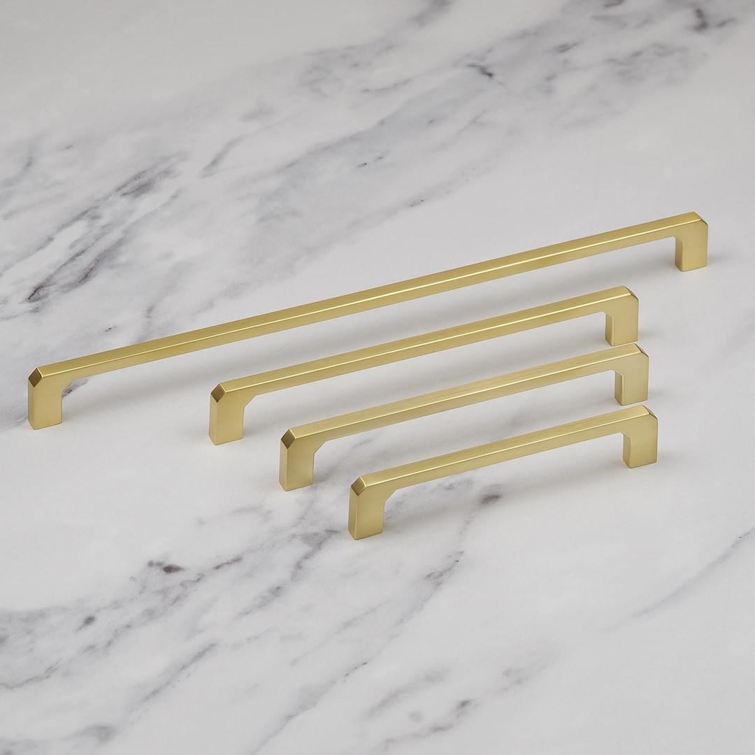 Brushed Brass Kitchen Bar Handles Gold Slim Squared Angled Bar Pulls 4 ...