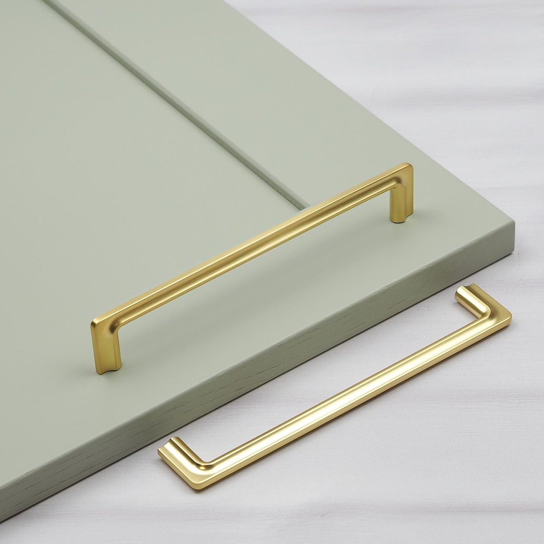 Brass Kitchen Cupboard Handle Gold Bar Pull 160mm Centres Slim Square ...
