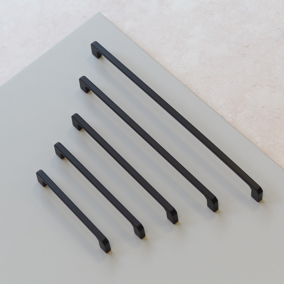 Matt Black Kitchen Cabinet Squared Angled D Handles 128mm 160mm 192mm ...