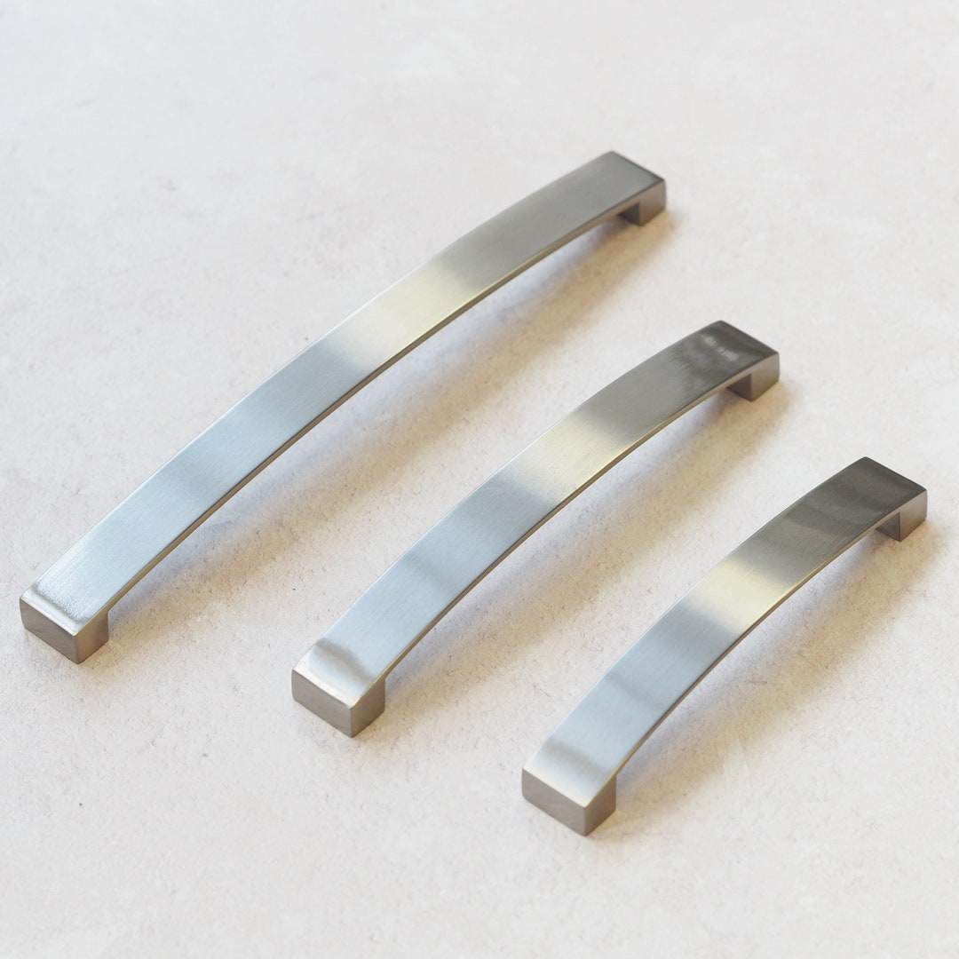 Brushed Nickel Curved Bow Kitchen Cabinet Handles 128mm 160mm 224mm ...