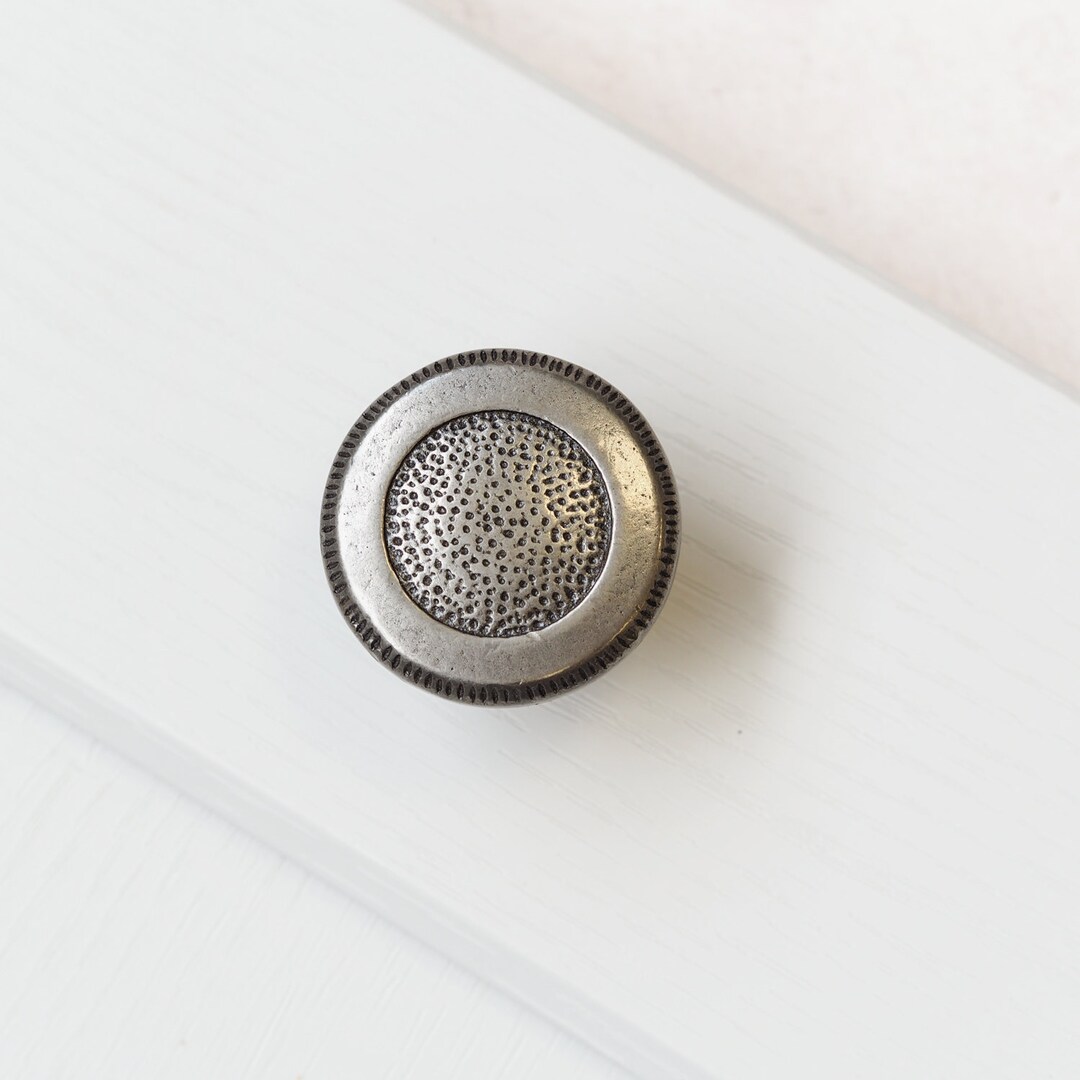 Cast Iron Antique Dimpled & Line Detail Round Cabinet Knob Pull Cupboard Drawer Door Pull ...