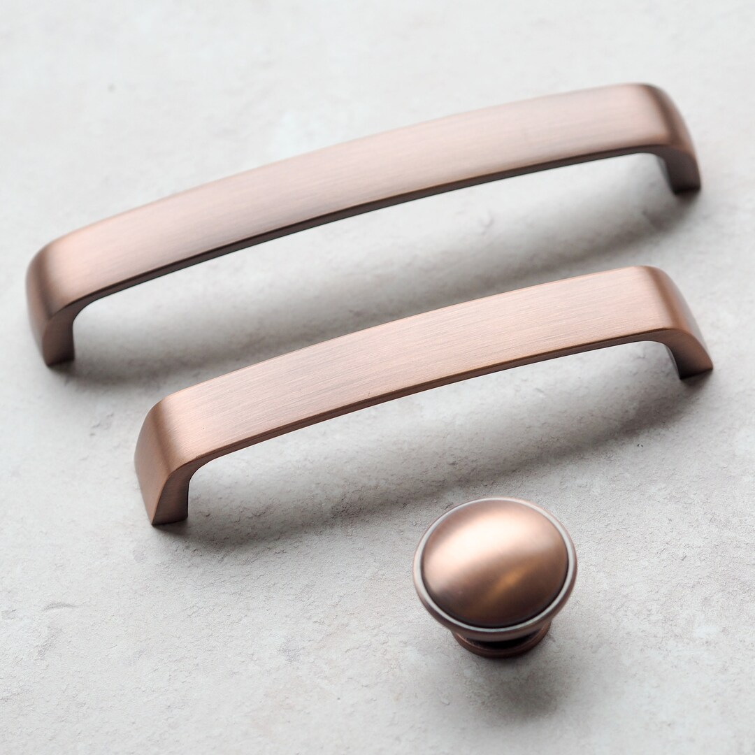 Brushed Copper Kitchen Cabinet Rounded D Handles 128mm & 160mm Matching ...