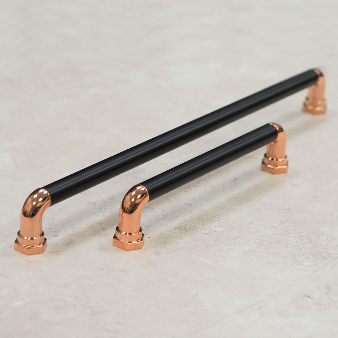 Matt Black and Rose Gold Copper Kitchen Handles 160mm & 320mm Cabinet ...