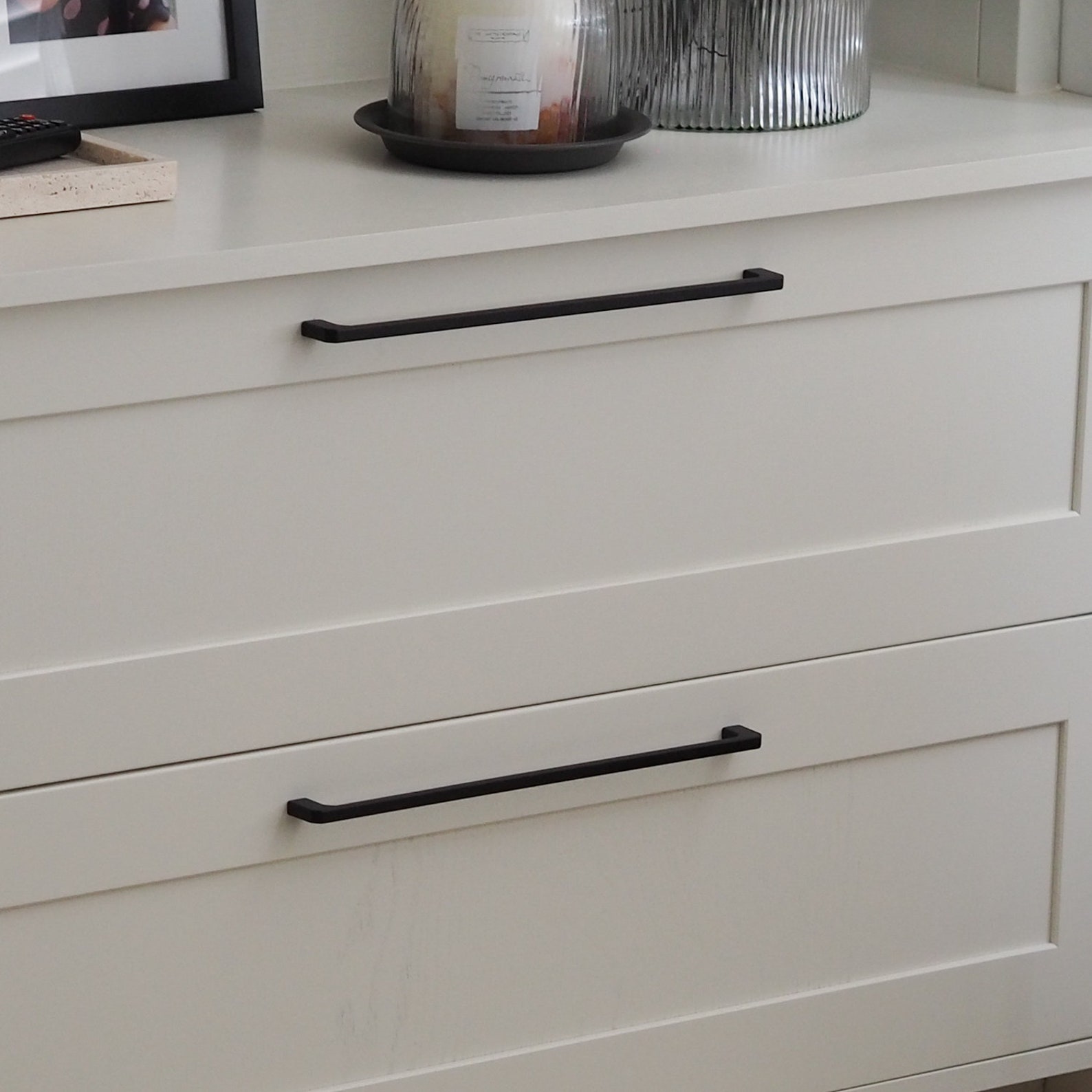 Matt Black Kitchen Cabinet Handle 192mm Slim Squared Angular Cupboard ...