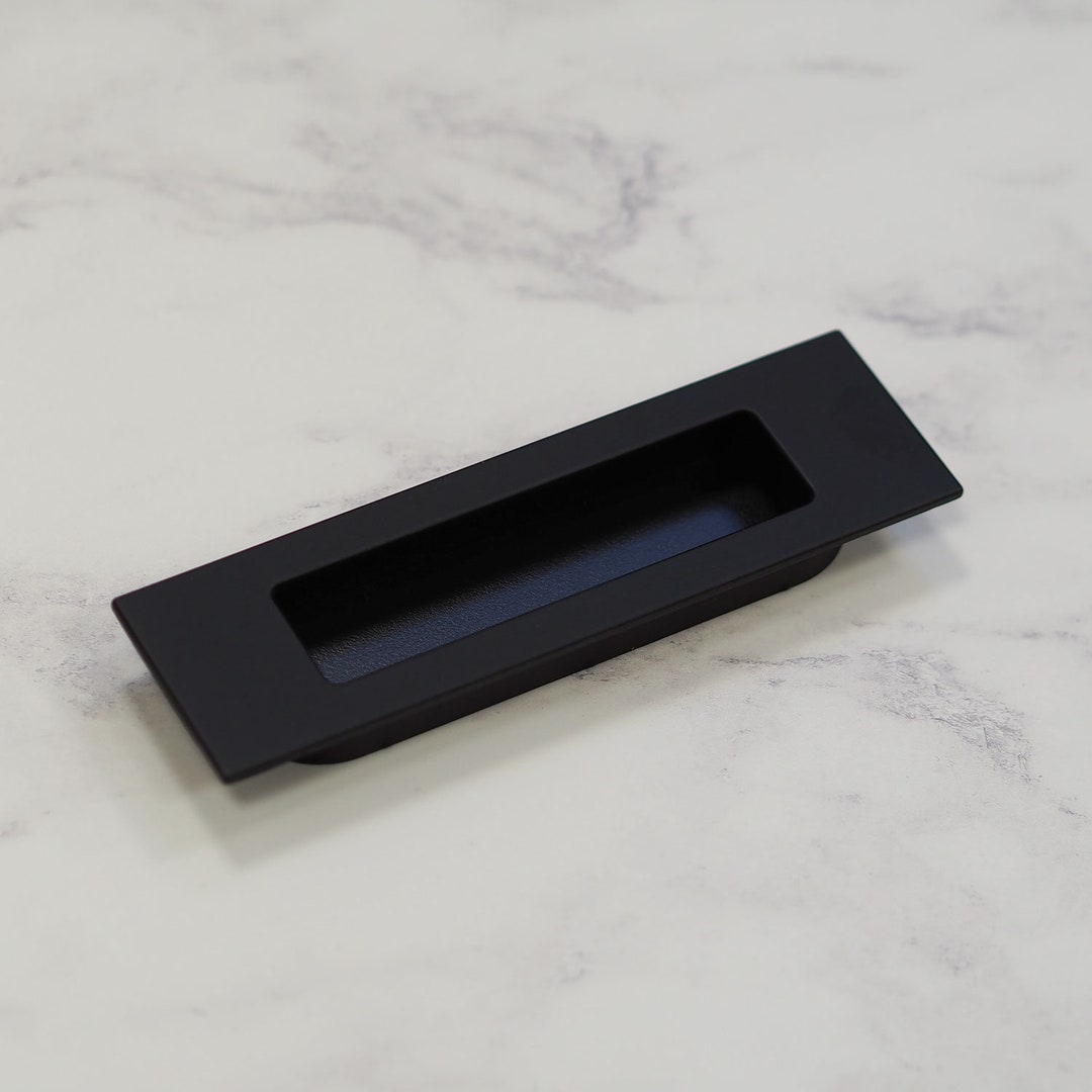 Matt Black Inset Rectangle Drawer Door Handle 96mm Pull Kitchen Office ...