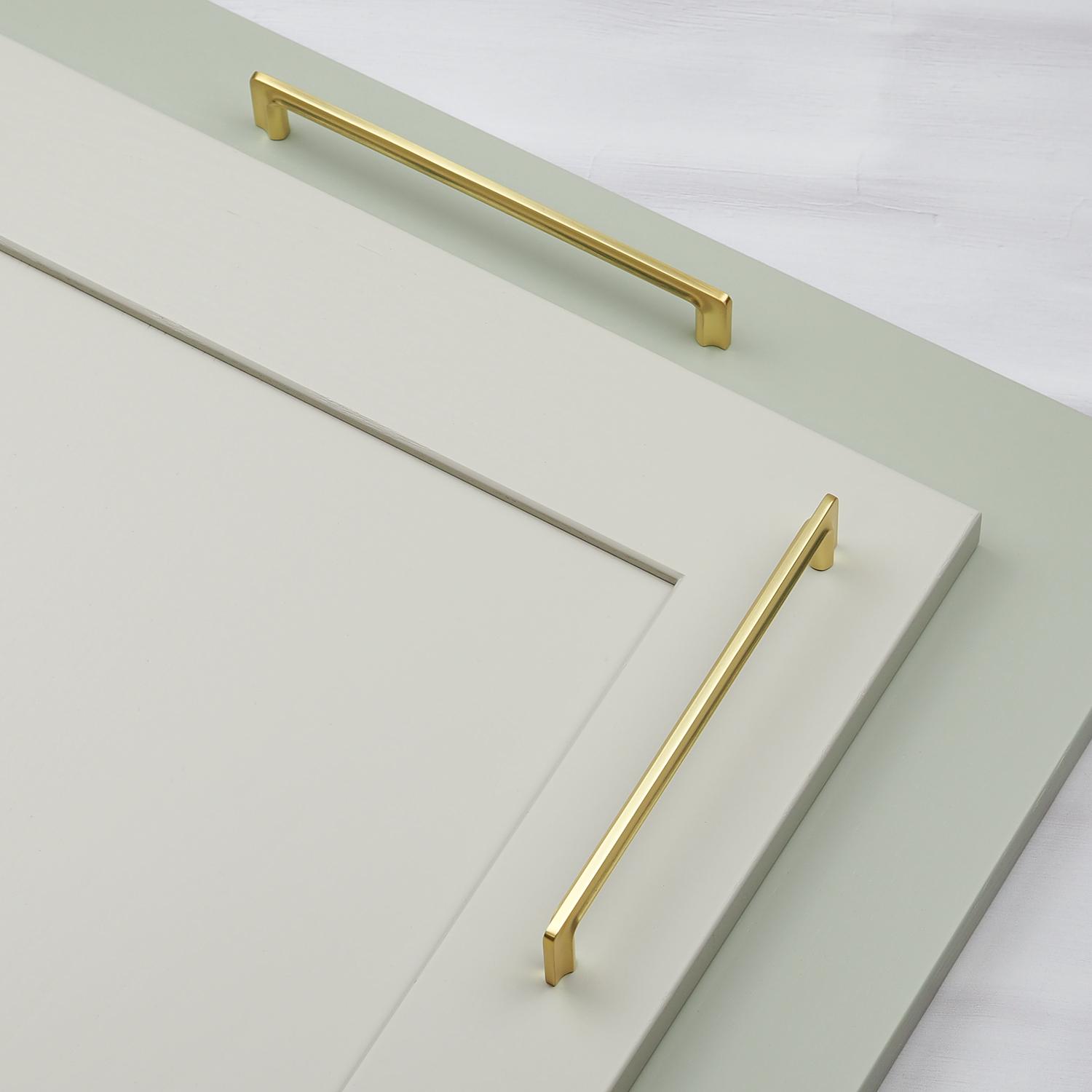 Brass Kitchen Cupboard Handle Gold Bar Pull 160mm Centres Slim Square ...