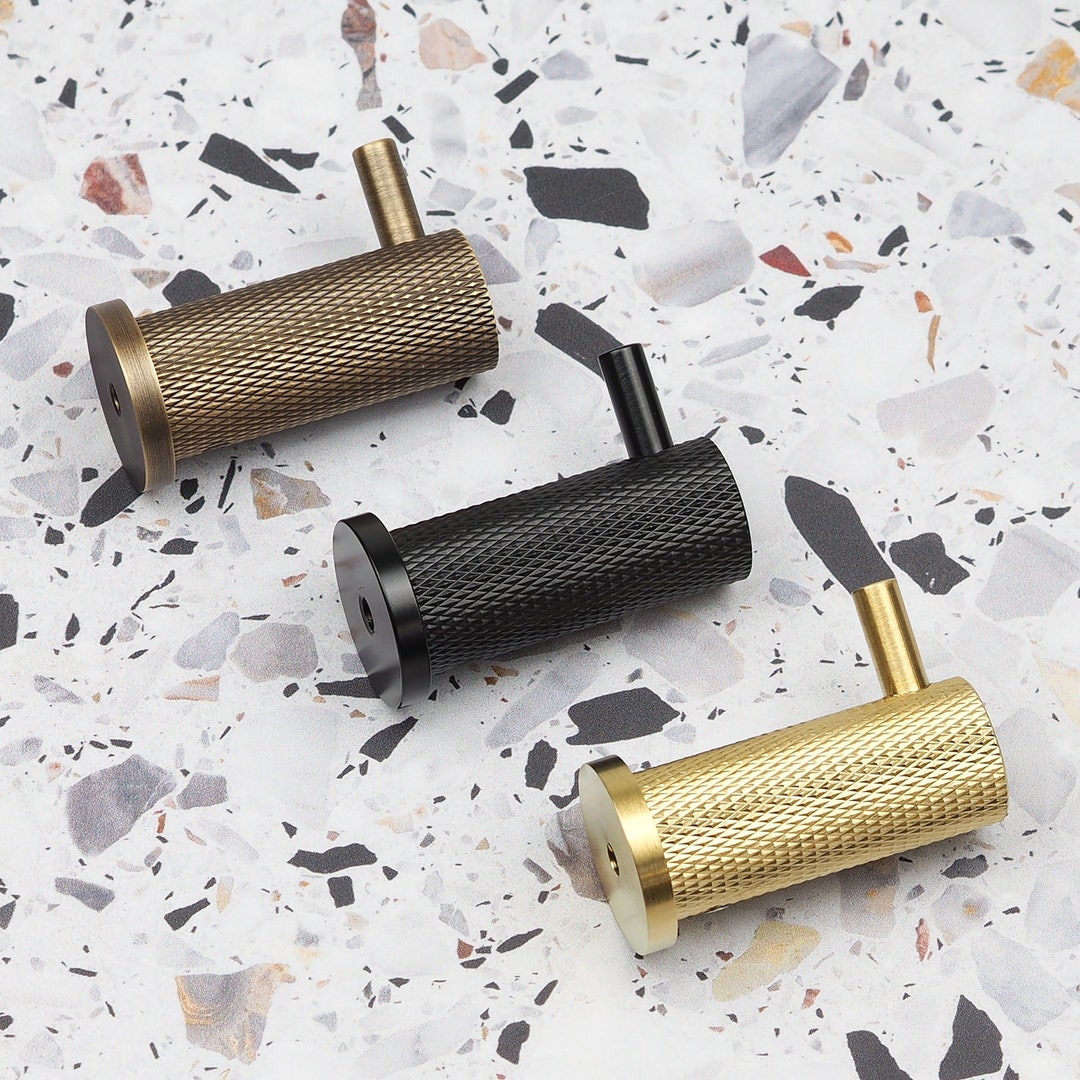 Knurled Coat Hook Wall Hanger Diamond Textured Grip Round Rose Fitting Matt Black Antique Brass ...