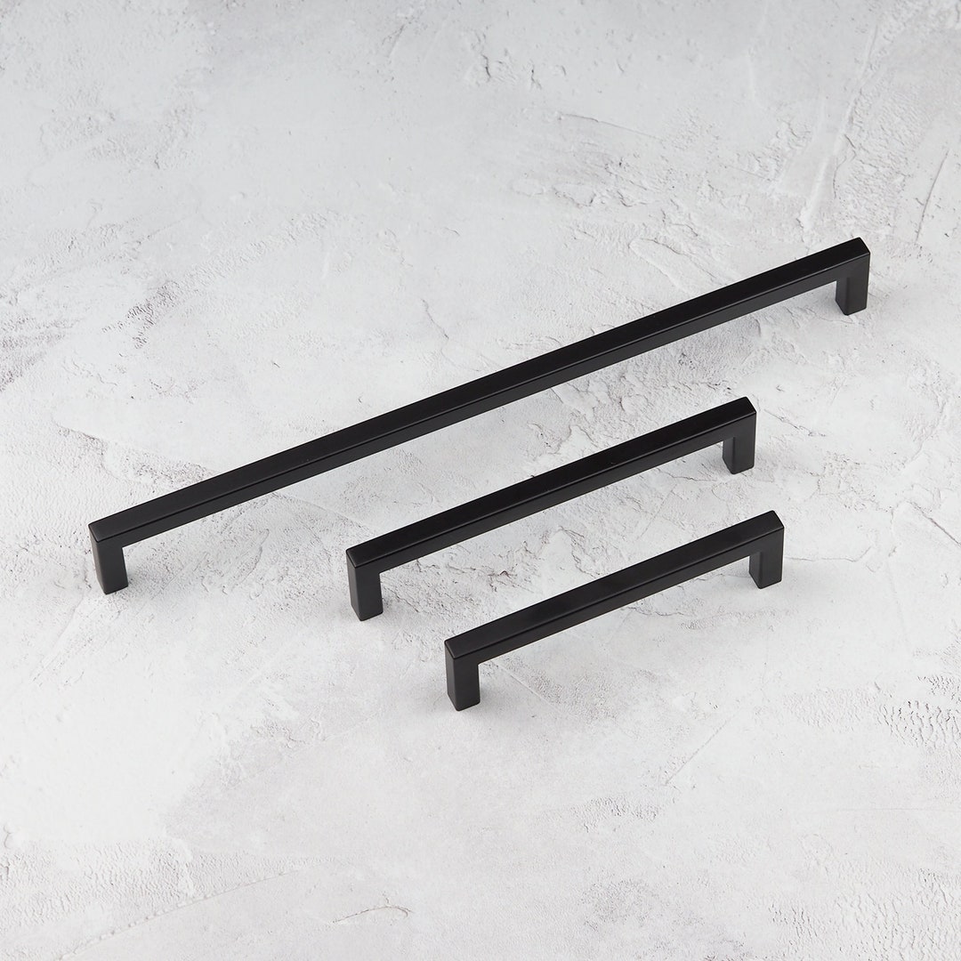 Matt Black Kitchen Cabinet Square Slim Handles 128mm 160mm 320mm Cupboard Pull Bathroom Bedroom ...