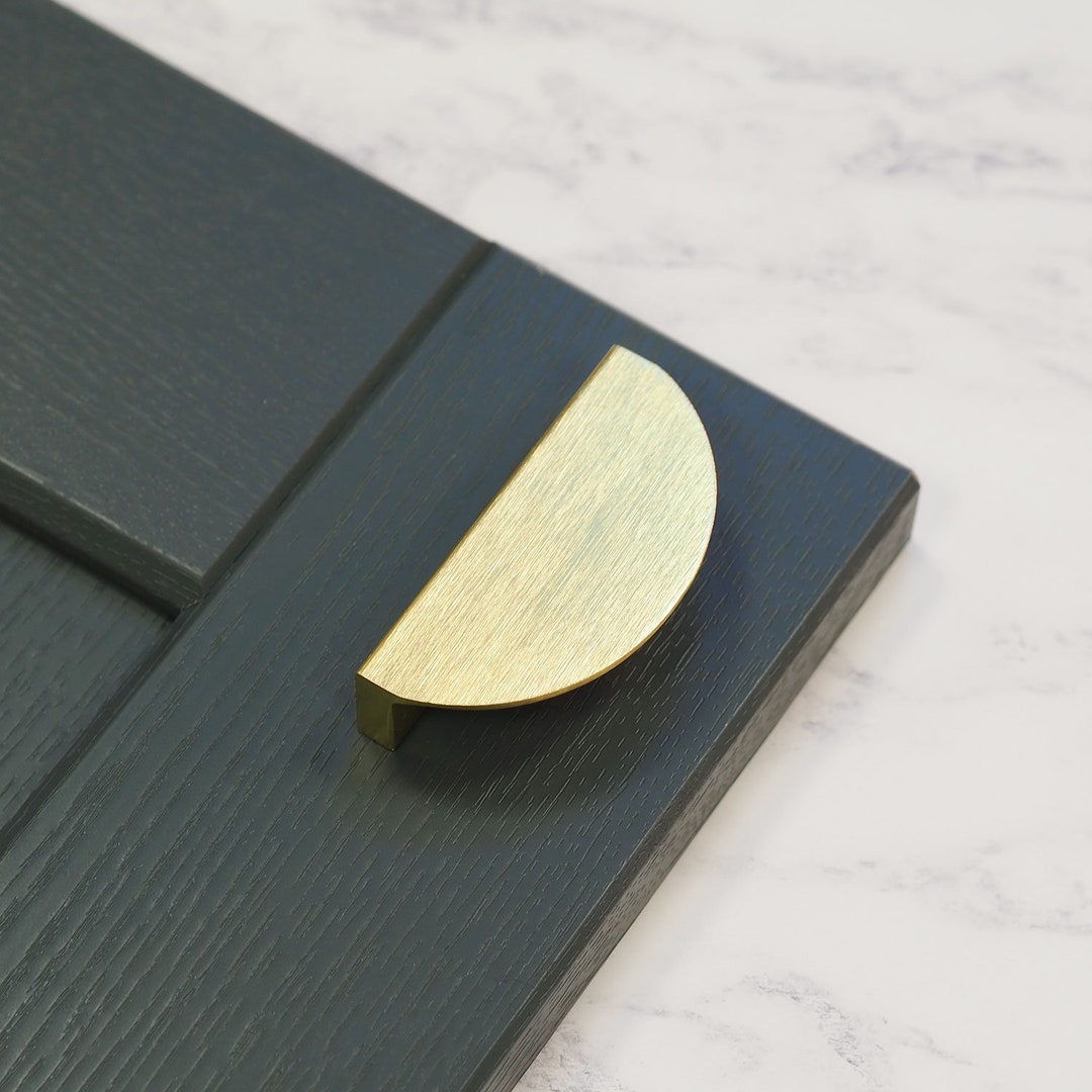 Satin Brass Half Moon Kitchen Cabinet Pull Handle 64mm Cupboard Door ...