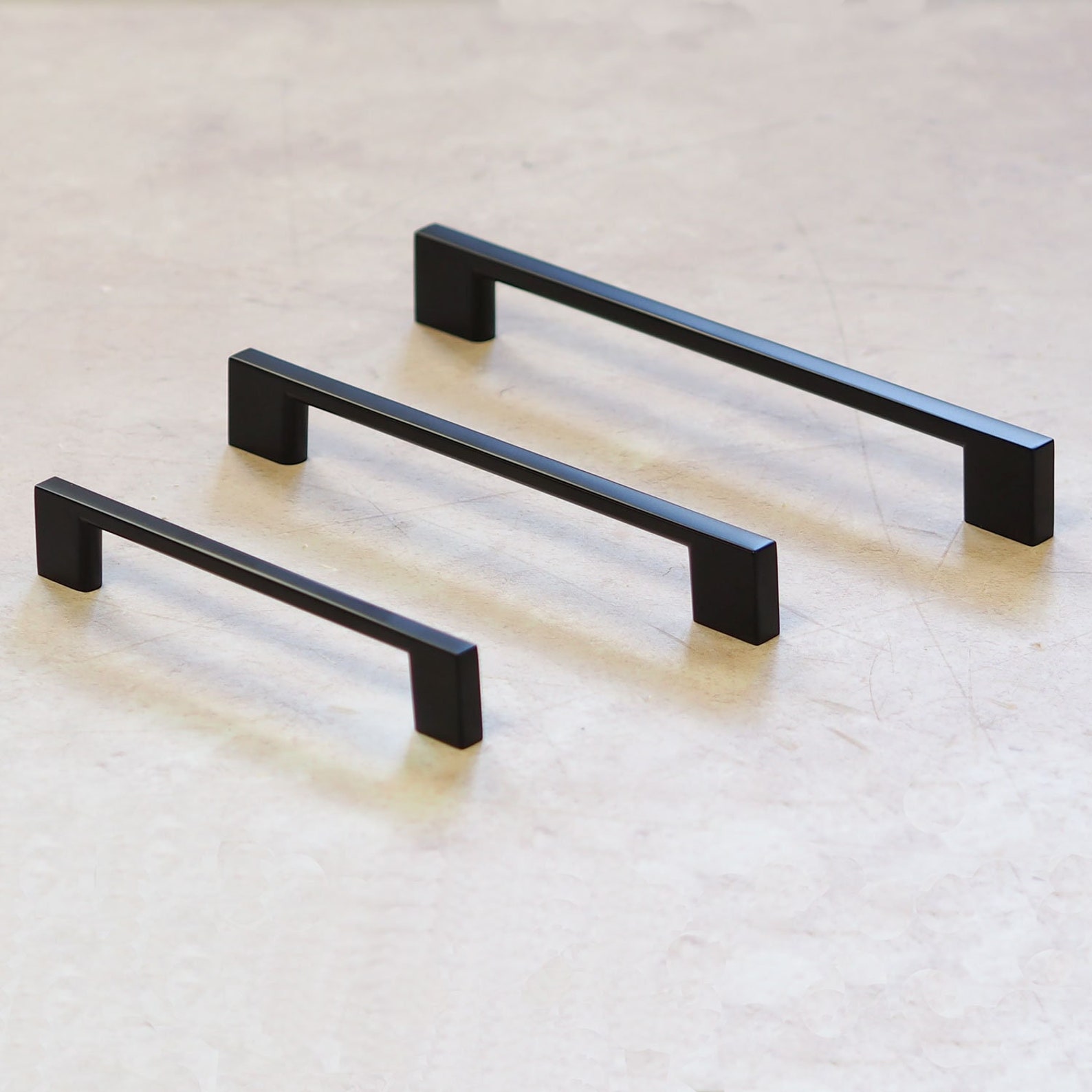 Matt Black Kitchen Cabinet Slim Square D Handles 128mm 160mm 192mm ...
