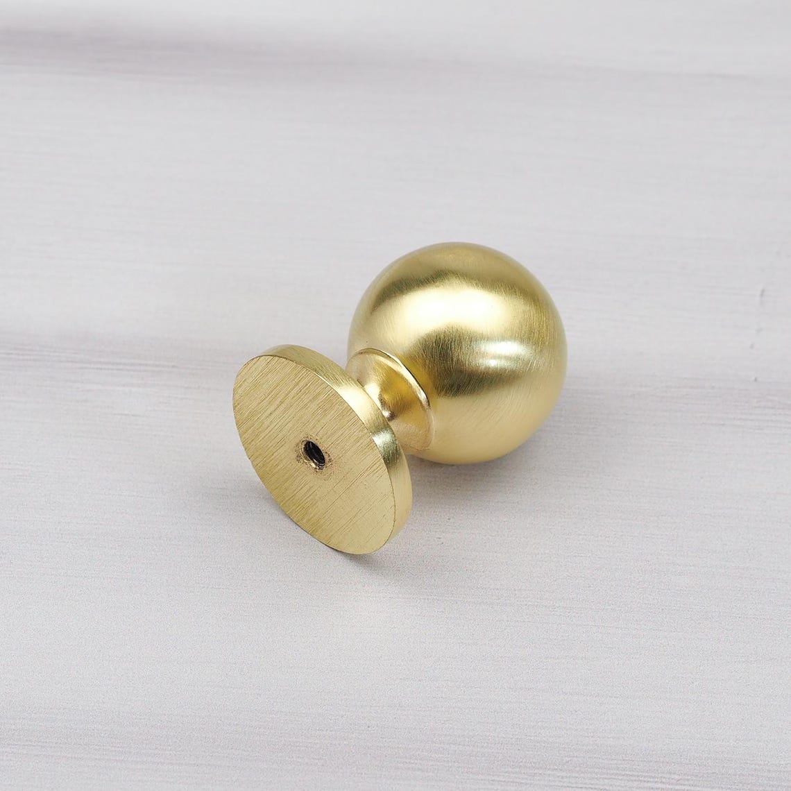Brushed Brass Kitchen Cupboard Knob Gold Round Ball Handle Single ...