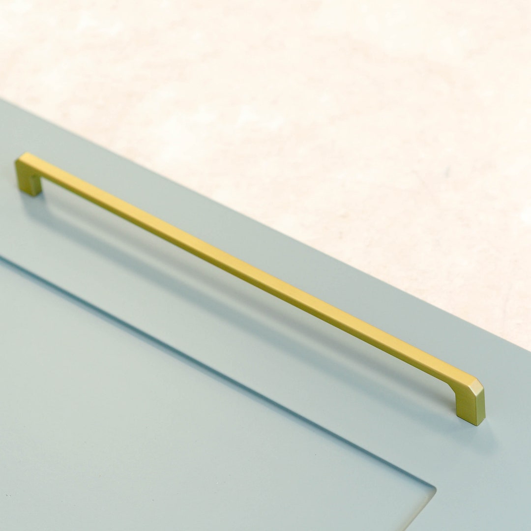 Matt Brass Gold Kitchen Cabinet Square Angled Handle 320mm Modern ...