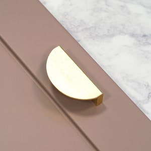 Satin Brass Half Moon Kitchen Cabinet Pull Handle 64mm Cupboard Door ...