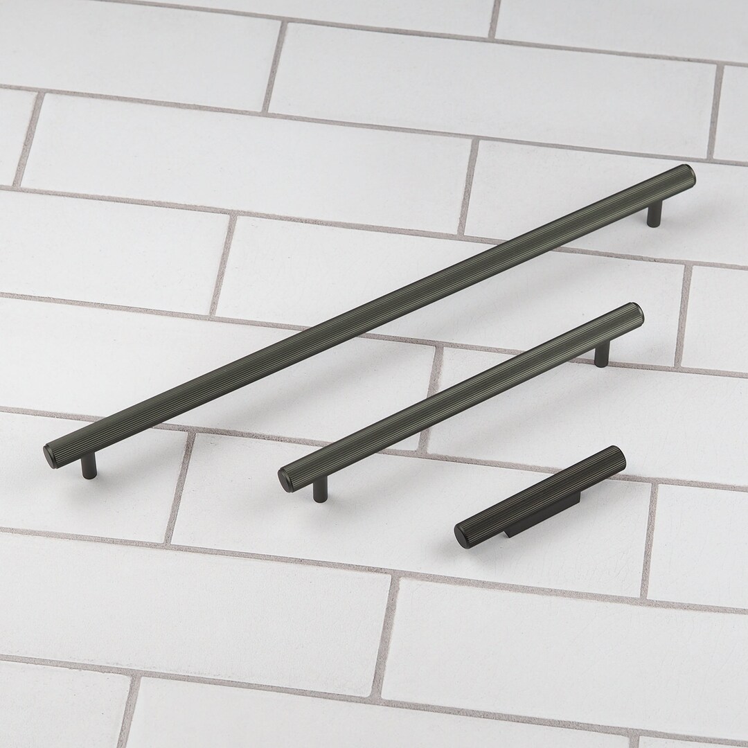 Dark Grey Reeded Kitchen Cabinet Handles Cupboard Door Drawer Pull ...