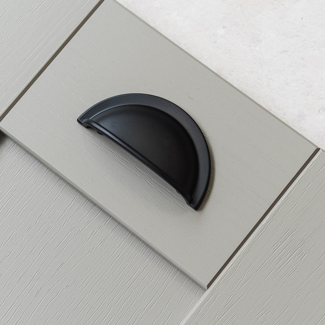 Matt Black Kitchen Cabinet Shaker Cup Handle 64mm Cupboard Door Drawer ...