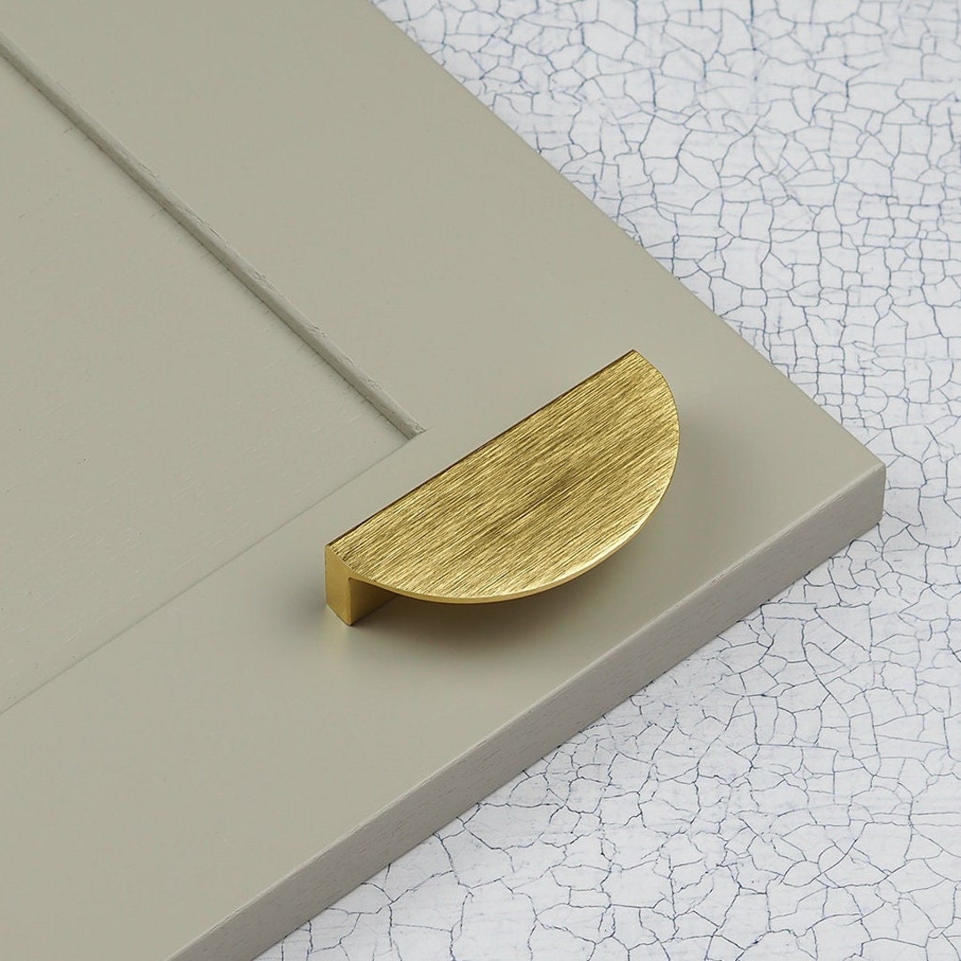 Satin Brass Half Moon Kitchen Cabinet Pull Handle 64mm Fixings Brushed ...