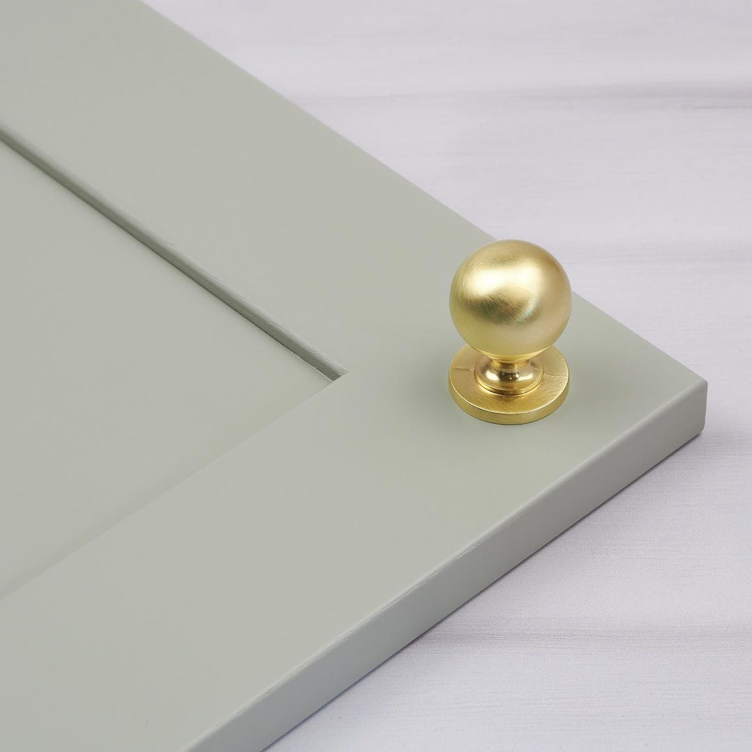 Brushed Brass Kitchen Cupboard Knob Gold Round Ball Handle Single ...