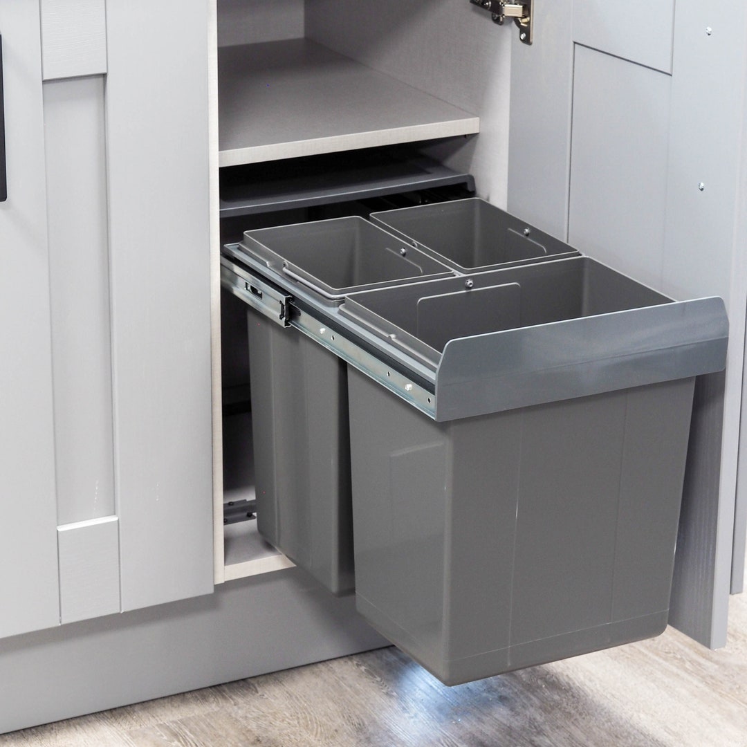 Integrated Pull Out Dark Grey Kitchen Waste & Recycling Bin 400mm Unit ...