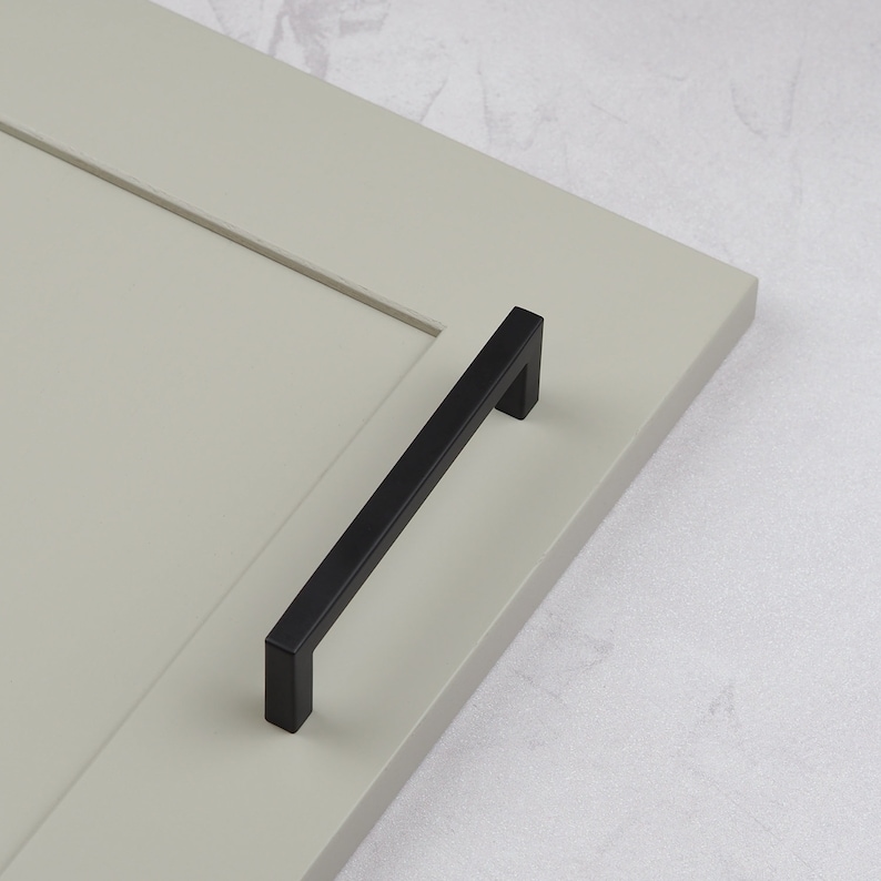 Matt Black Kitchen Cabinet Square Slim Handles 128mm 160mm 320mm ...