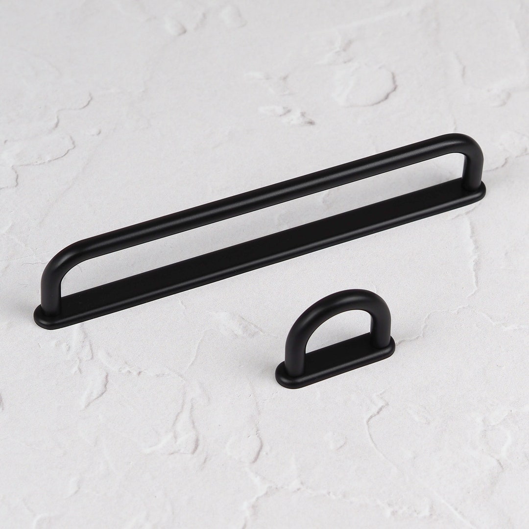 Matt Black Kitchen Cabinet Round Handle 160mm & Matching 32mm Loop Pull ...