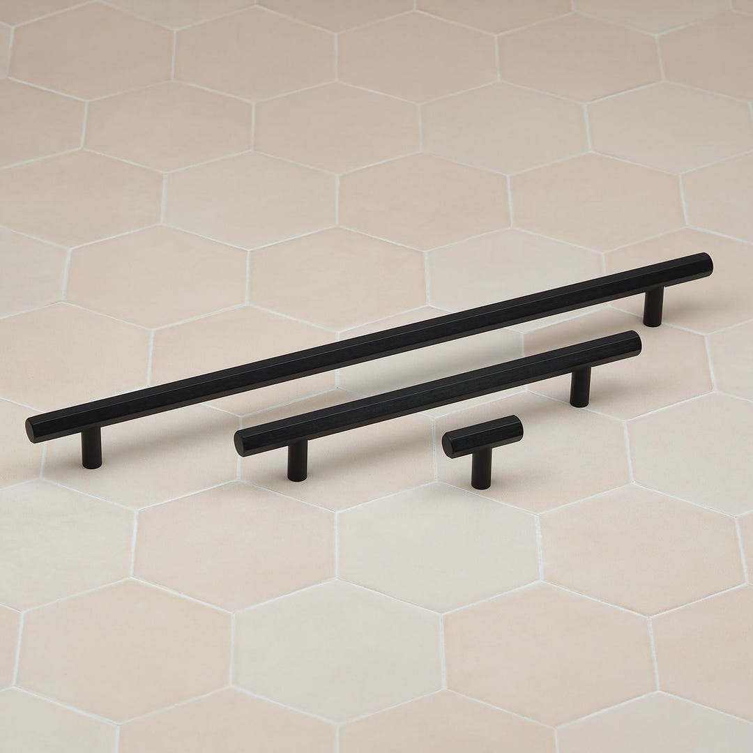 Black Hexagon Bar Handles Matt Cabinet T-bar Knob & Pull Kitchen ...