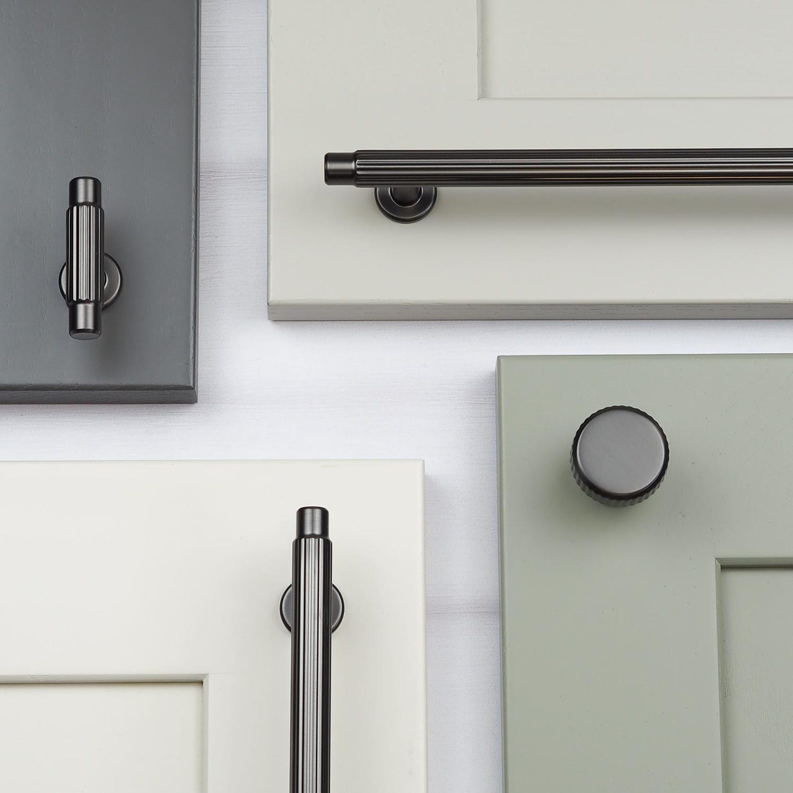 Dark Grey Cabinet Bar Handles & Matching Knobs Reeded Anthracite ...