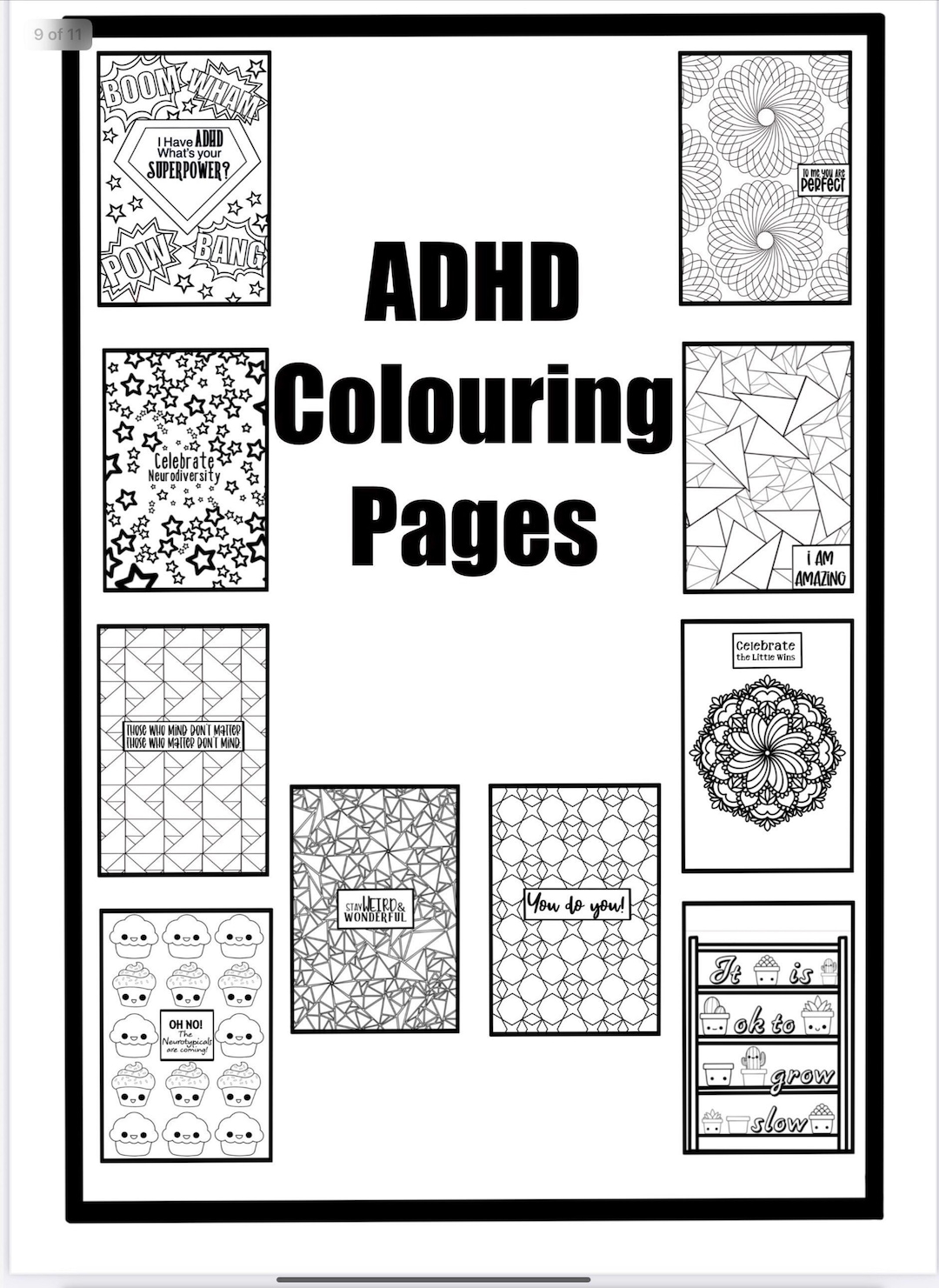 ADHD Digital Download Colouring Pages, Pdf Neurodiverse Colouring ...