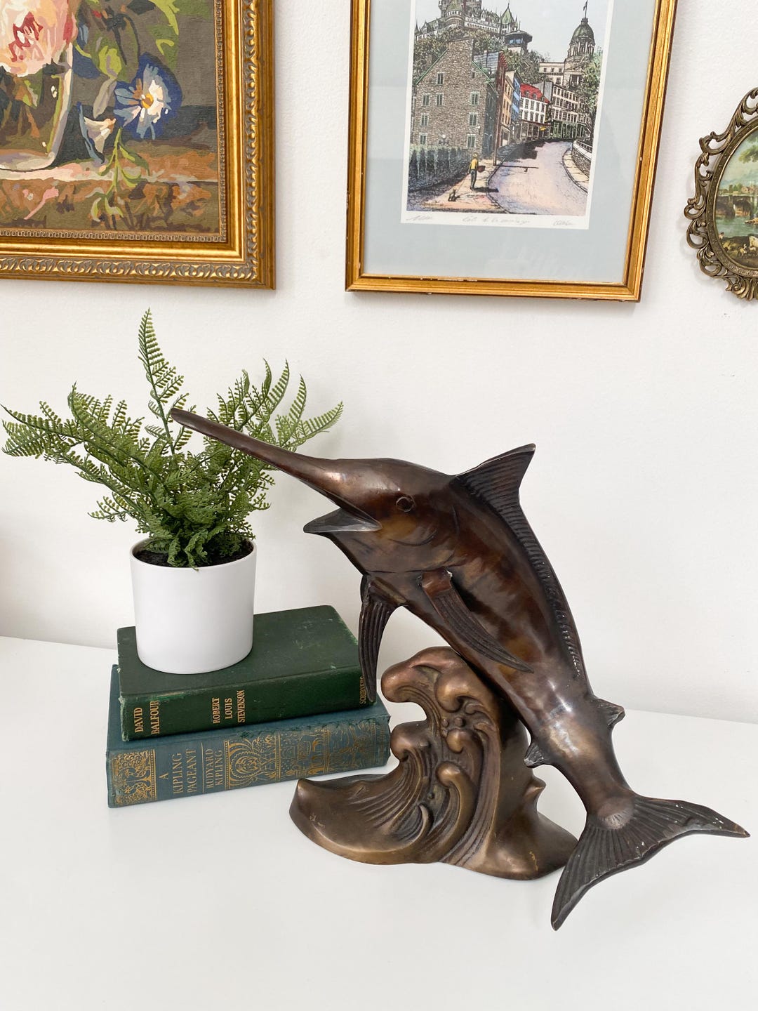 Vintage Brass Marlin Swordfish Statue - Etsy