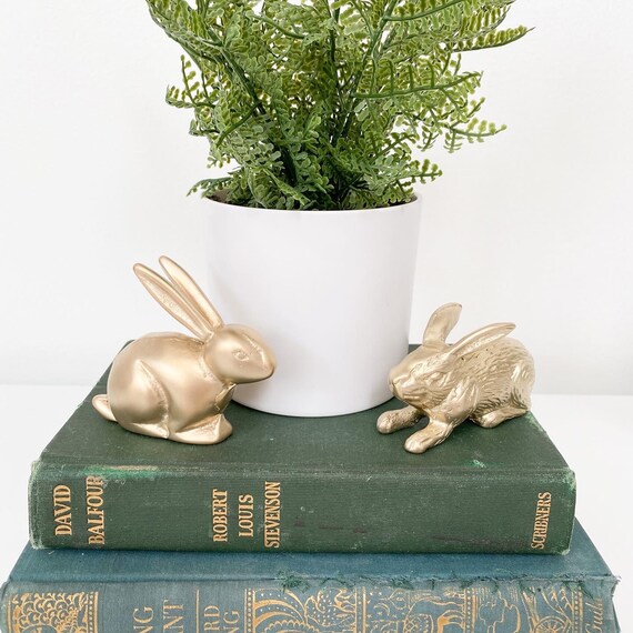 Vintage Brass Bunnies Easter Bunny Metal Rabbits Woodland | Etsy