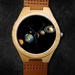 My Sun, Nine Planets Watch , Amp Watch, Unisex Watch, Bamboo Wooden ...