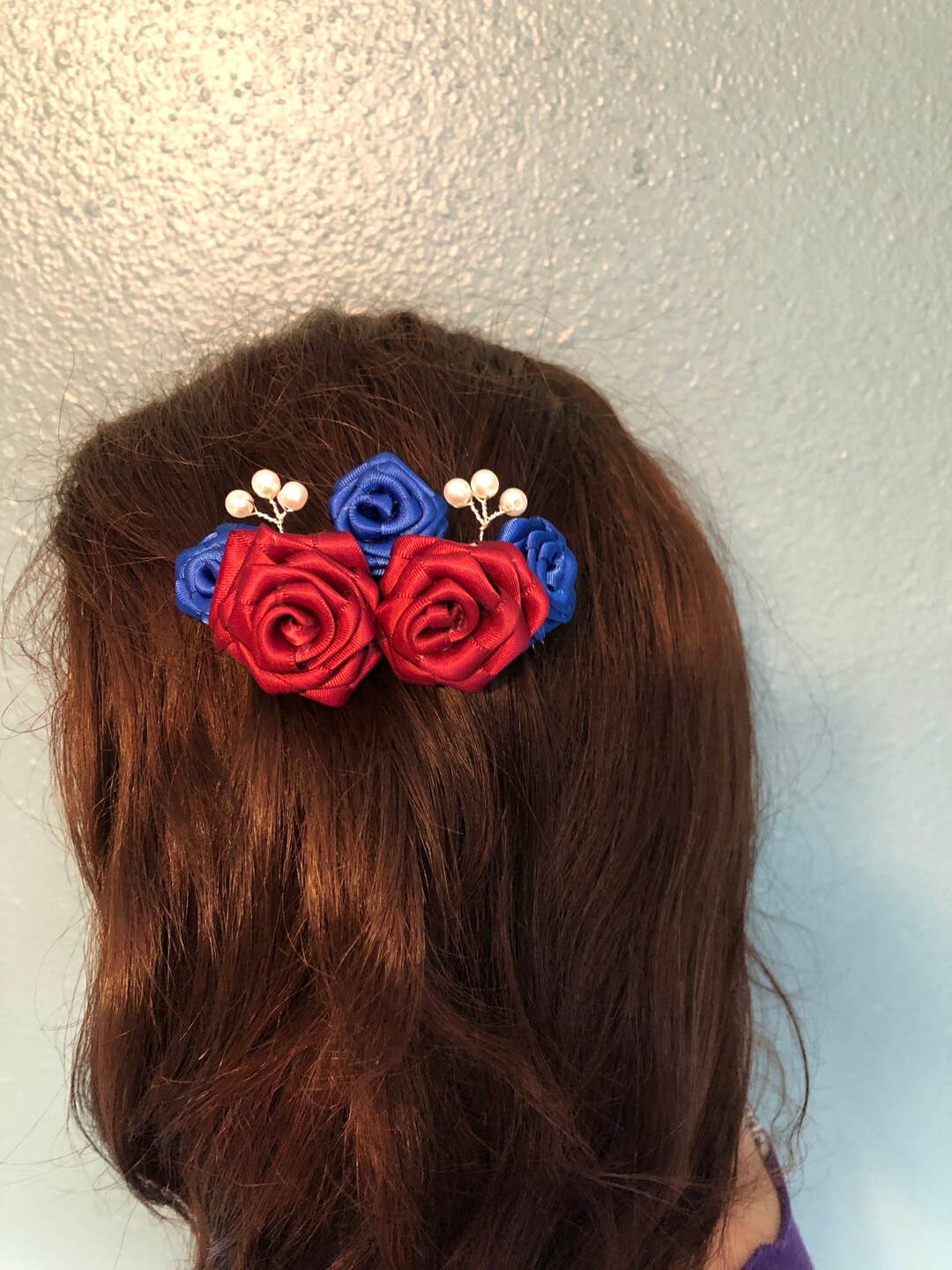 Red and Blue Hair Comb Red Rose Comb Blue Rose Perl Comb - Etsy