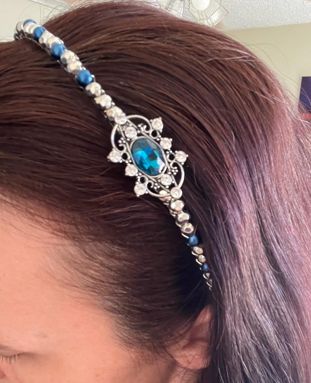 Sparkly Blue Beaded Headband: Formal Hair Accessory - Etsy