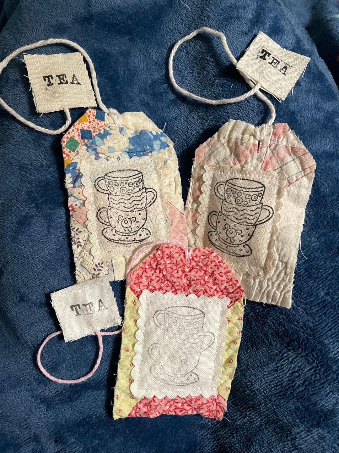 Vintage Quilt Jumbo Tea Bag Tag/repurposed Quilt/tea Cups/tea/tea Time ...