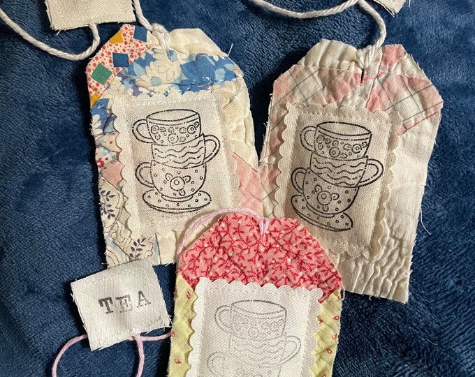 Vintage Quilt Jumbo Tea Bag Tag/repurposed Quilt/tea Cups/tea/tea Time ...
