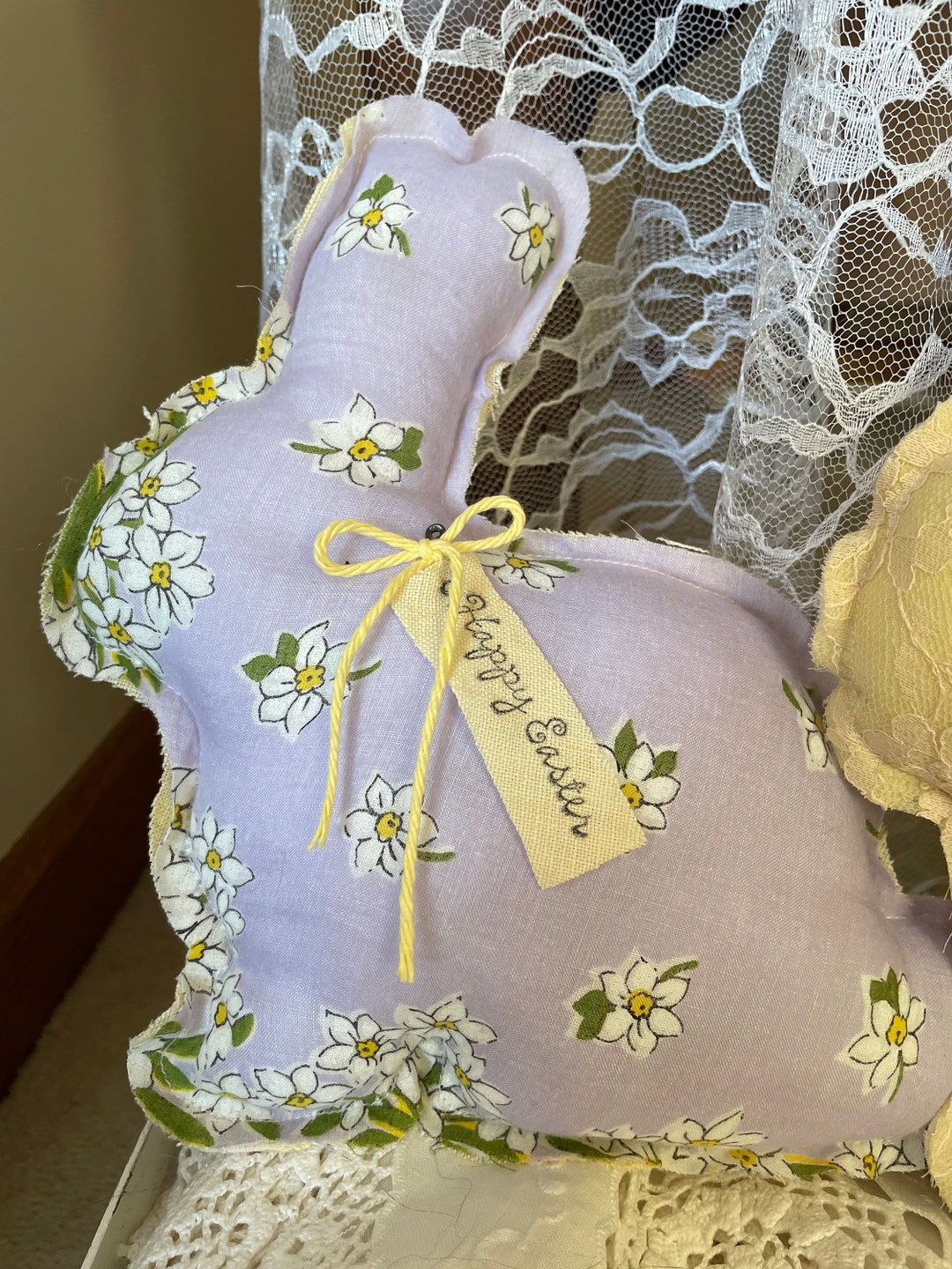 Fabric Stuffed Bunny/vintage Hanky/easter Bunny/vintage/bunny/easter ...