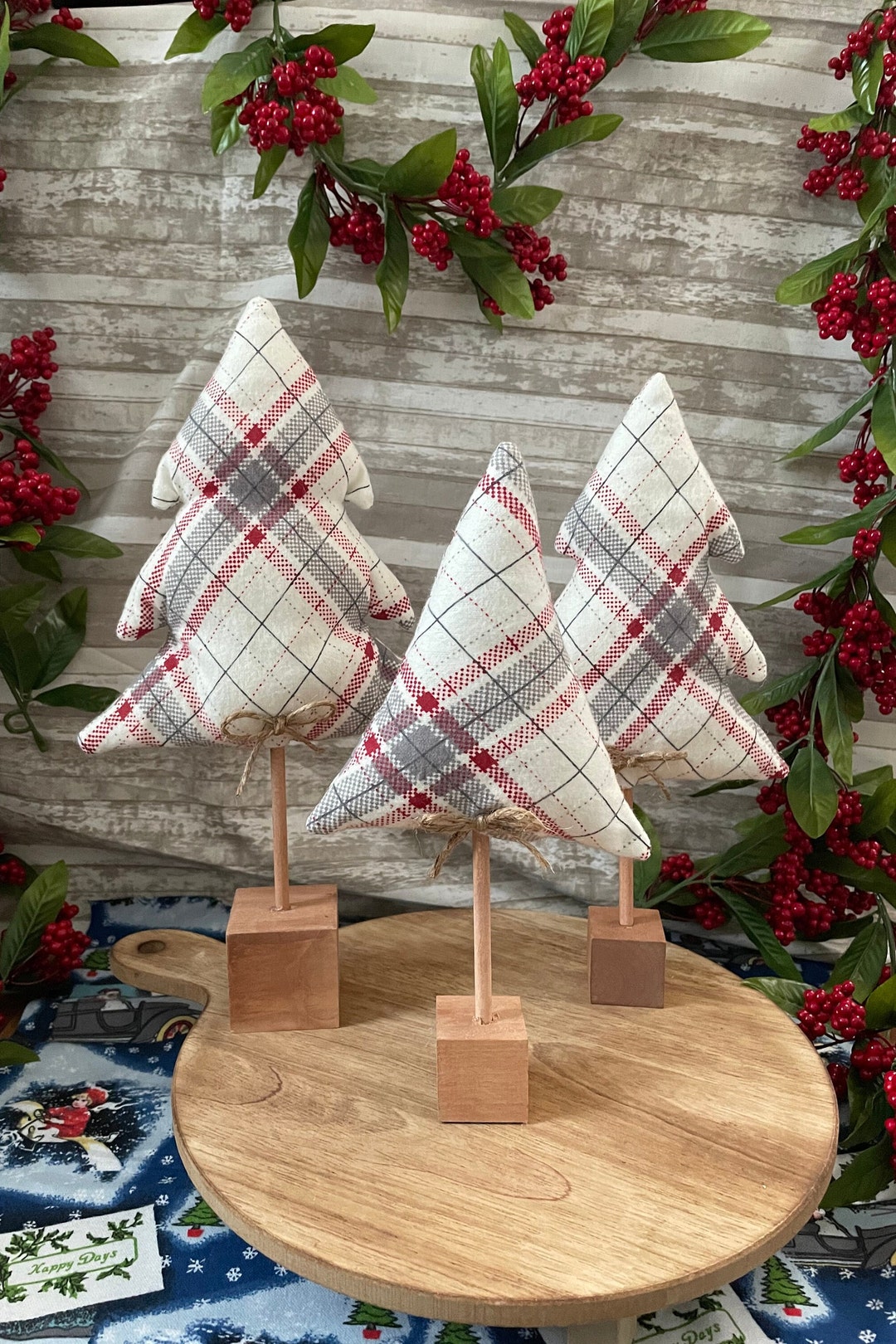 Stuffed Fabric Christmas Trees/holiday Decor/christmas Tree/plaid ...