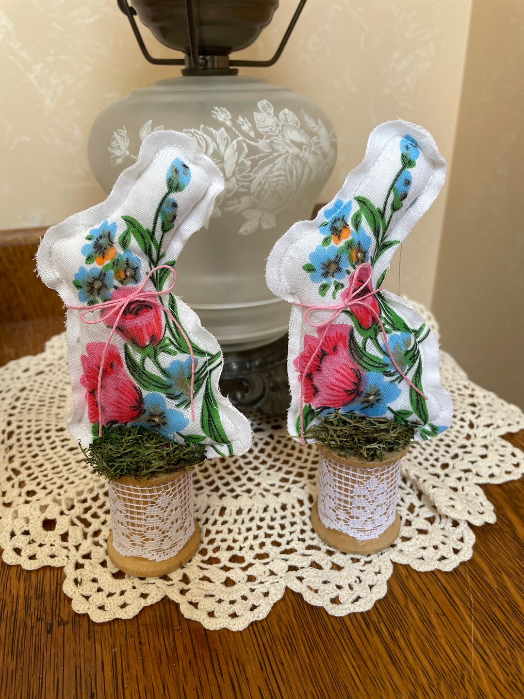 Fabric Stuffed Mini Hanky Bunny on a Vintage Spool/vintage/easter Bunny ...