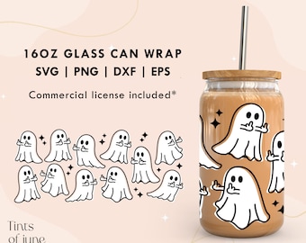 Ghost Glass Svg, 16oz Glass Can Wrap, Cute Ghost Glass Can Svg, Fall ...