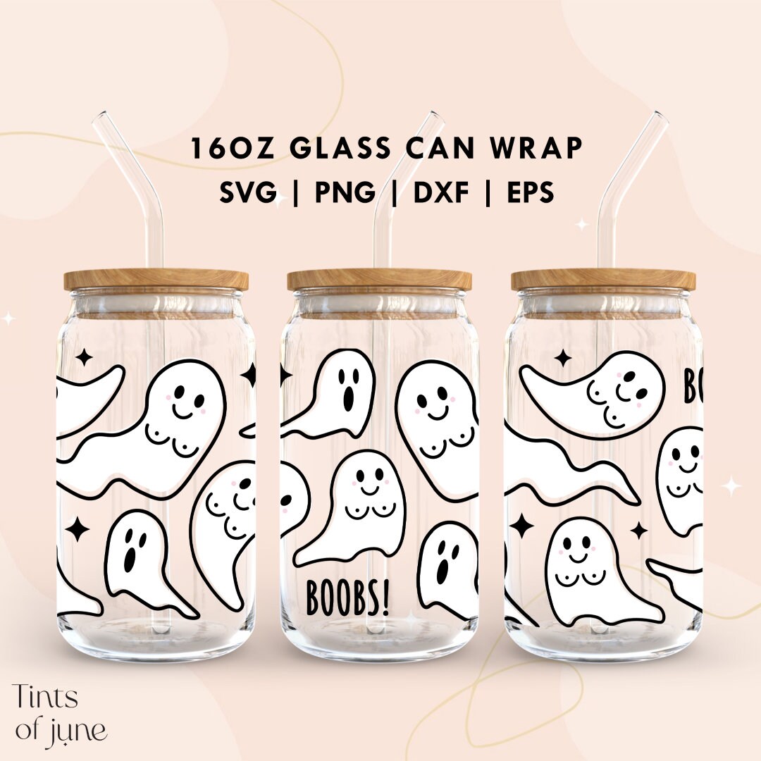 Ghost Beer Can Glass Wrap, Ghost Libbey Glass Svg, Cute Ghost SVG for ...