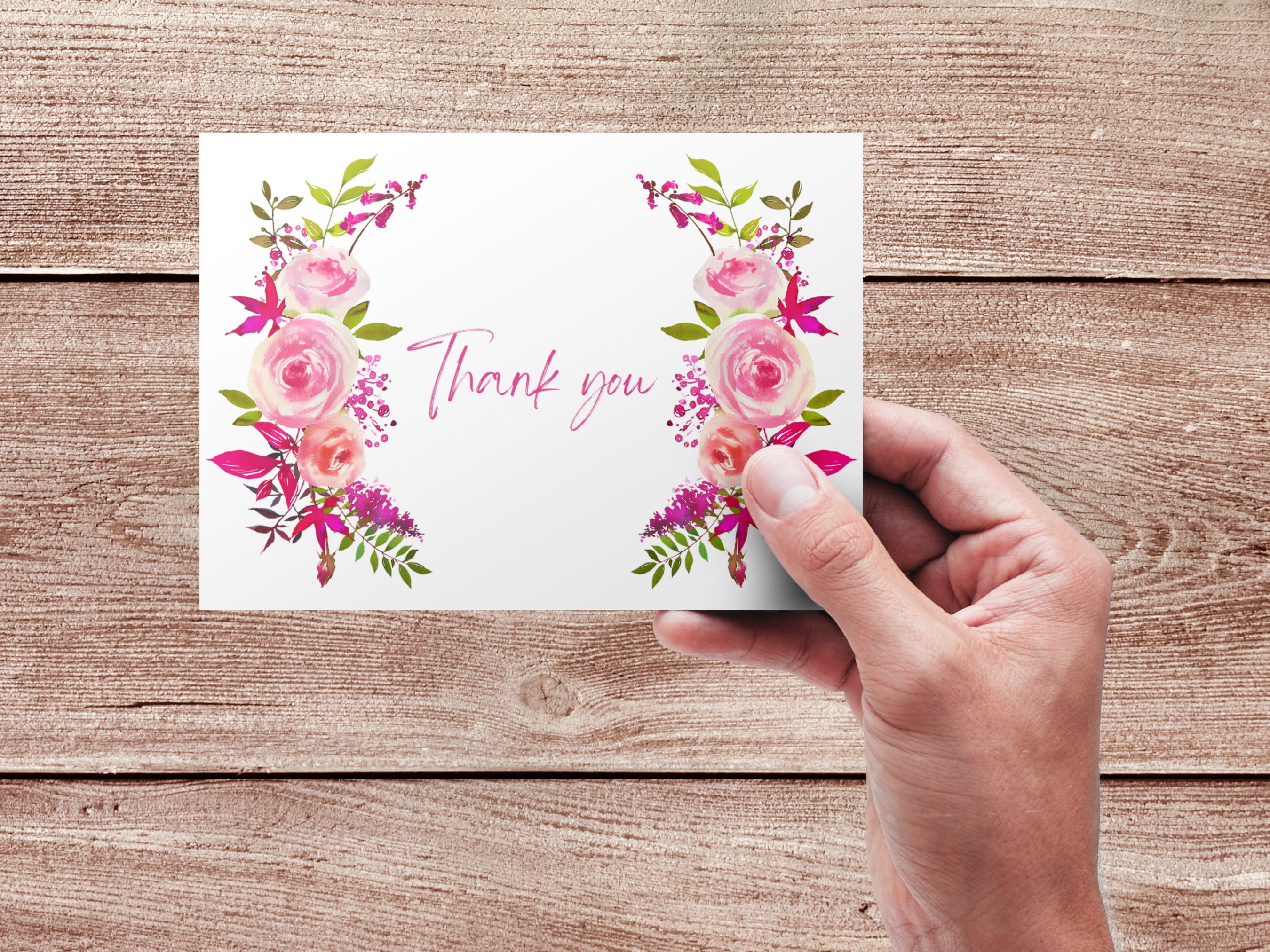 Pink Floral Thank You Card, Printable Card, 7x5, Instant Download ...