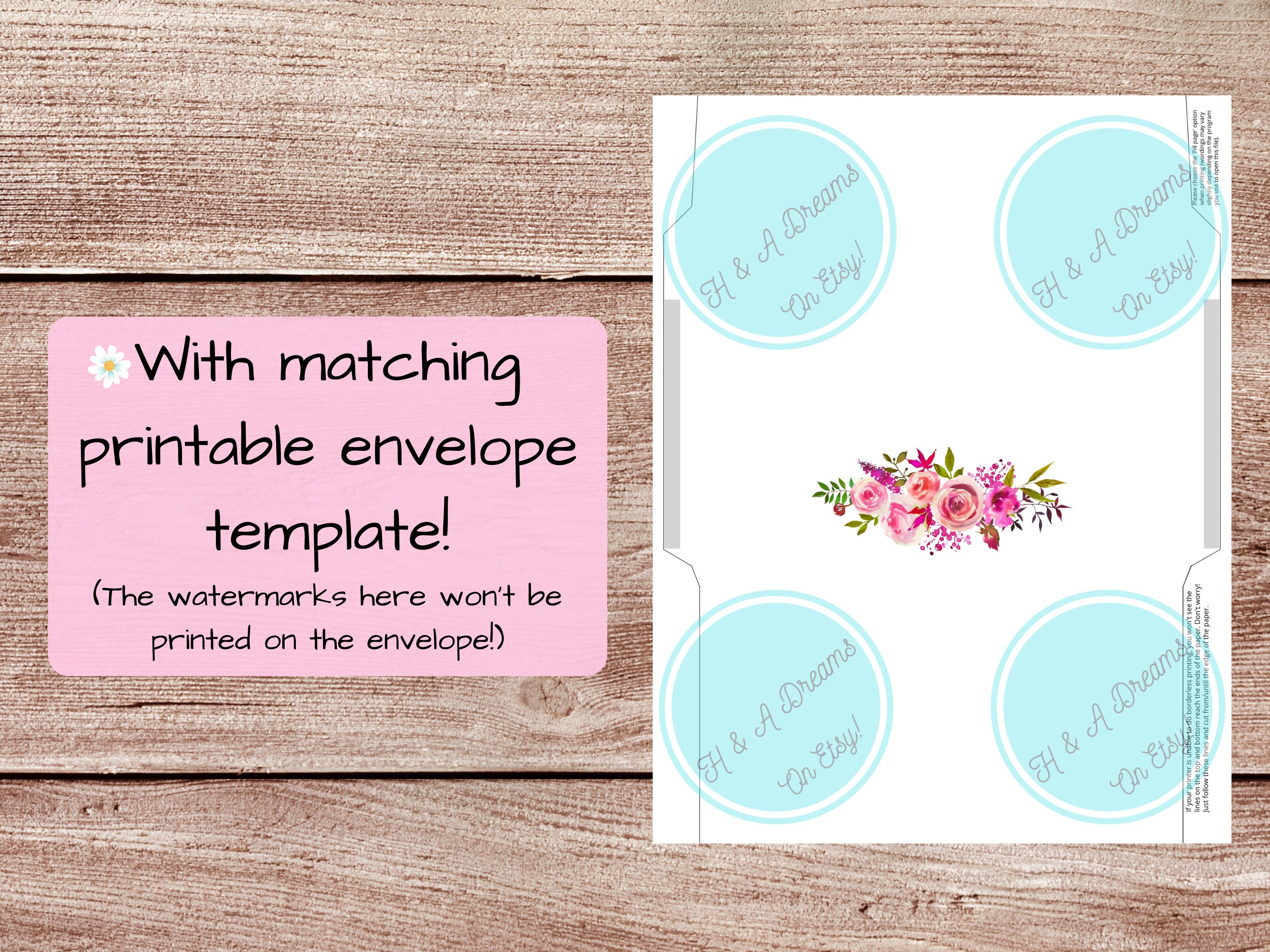 Pink Floral Thank You Card, Printable Card, 7x5, Instant Download ...