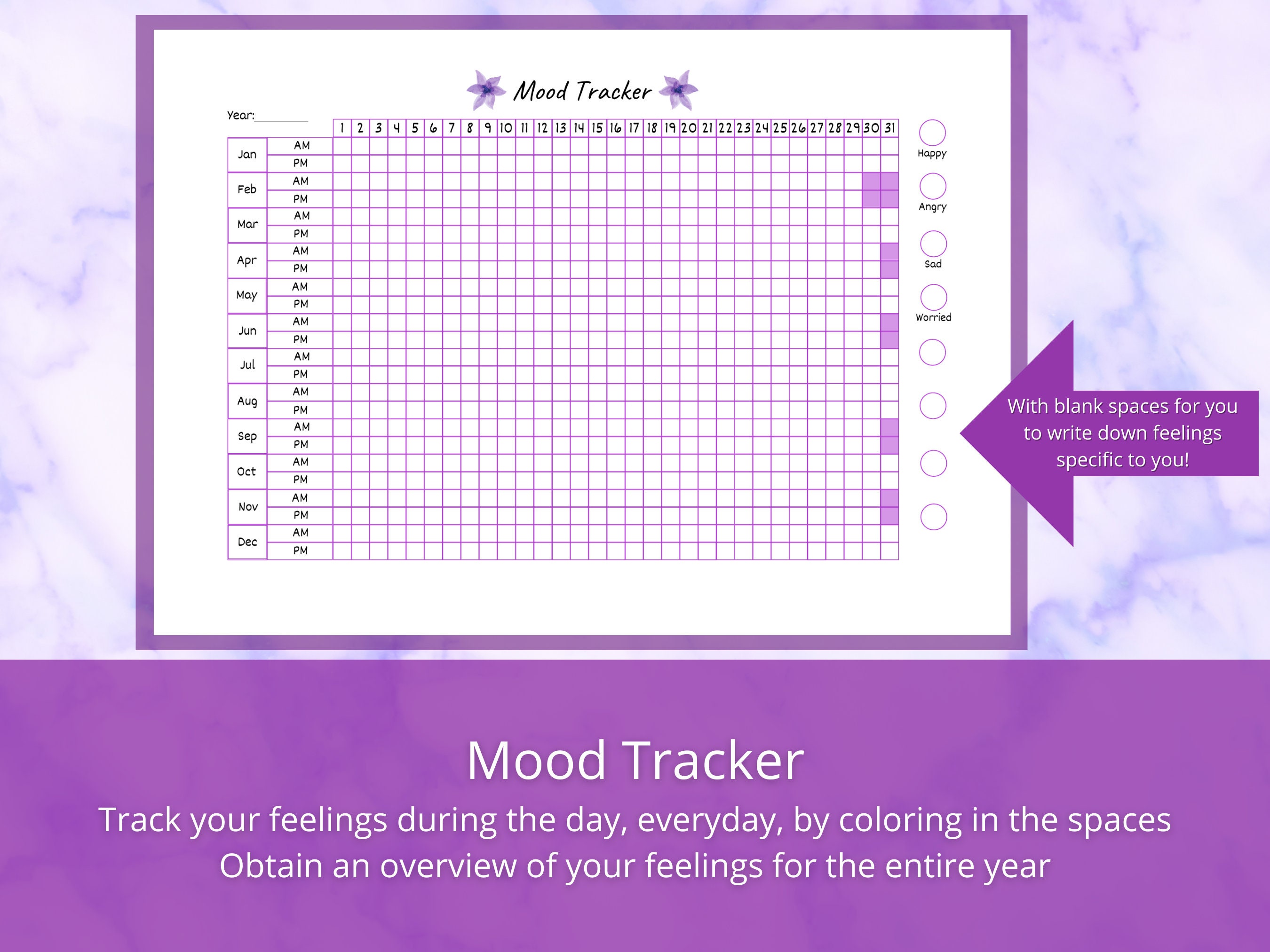 Mood Tracker A4 US Letter Stress Relief Anxiety Self Care - Etsy