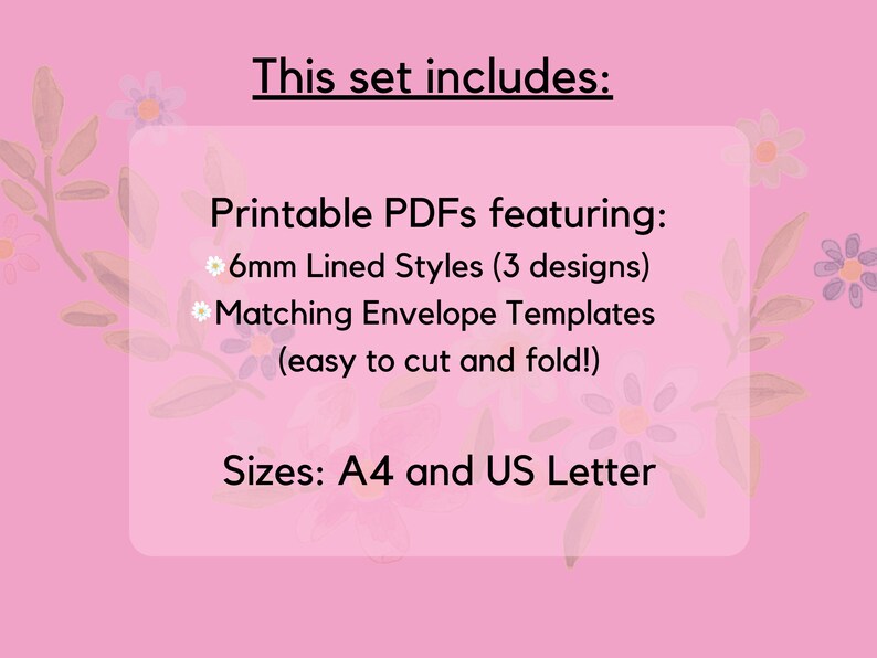 Pink Flower Power Printable Letter and Envelope Set 6mm Line - Etsy