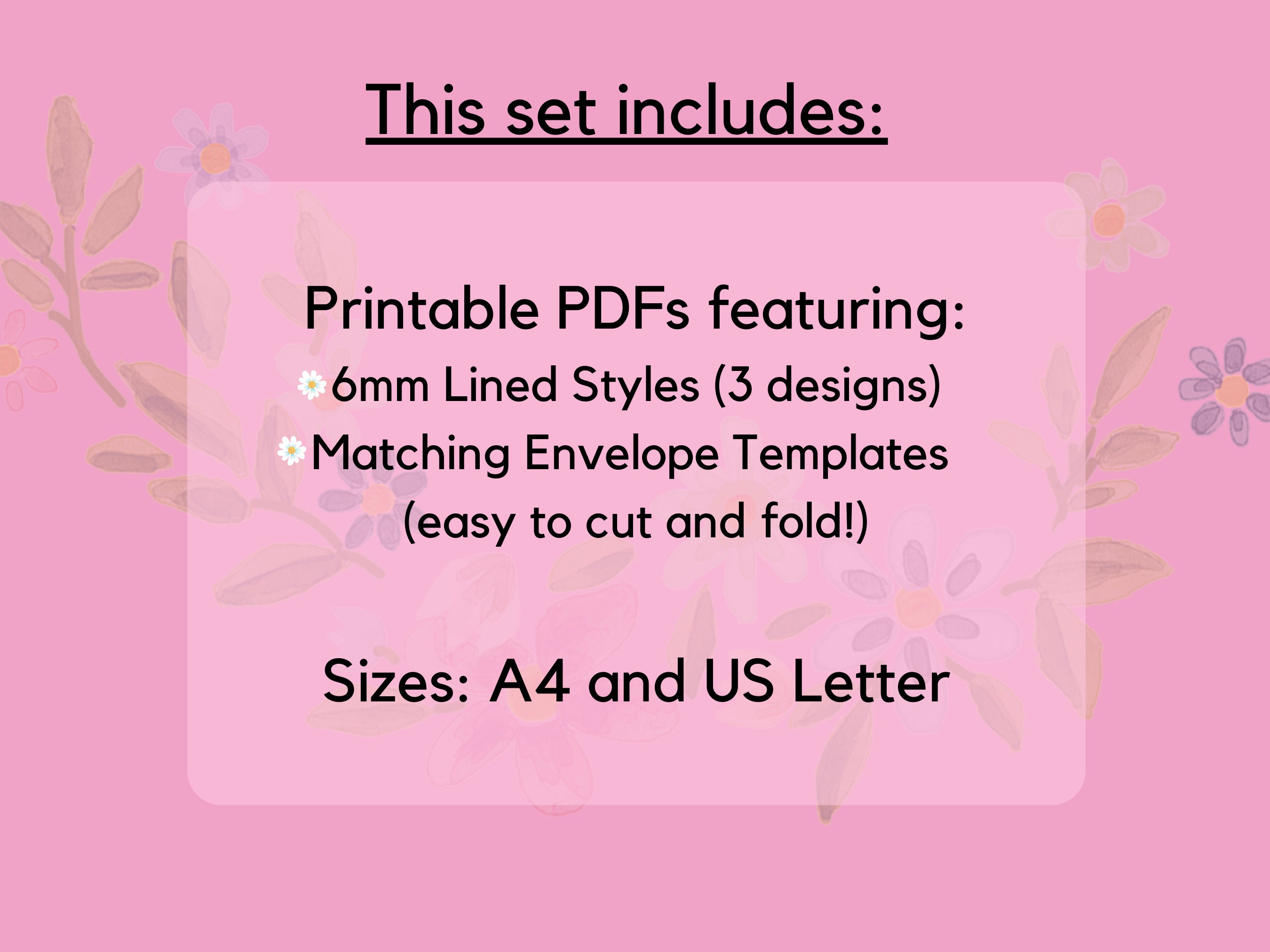 Pink Flower Power Printable Letter and Envelope Set, 6mm Line, US ...