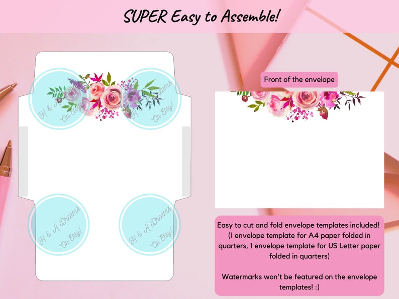 Printable Envelope Templates, 9 Flower Designs, A4 and US Letter Sizes ...