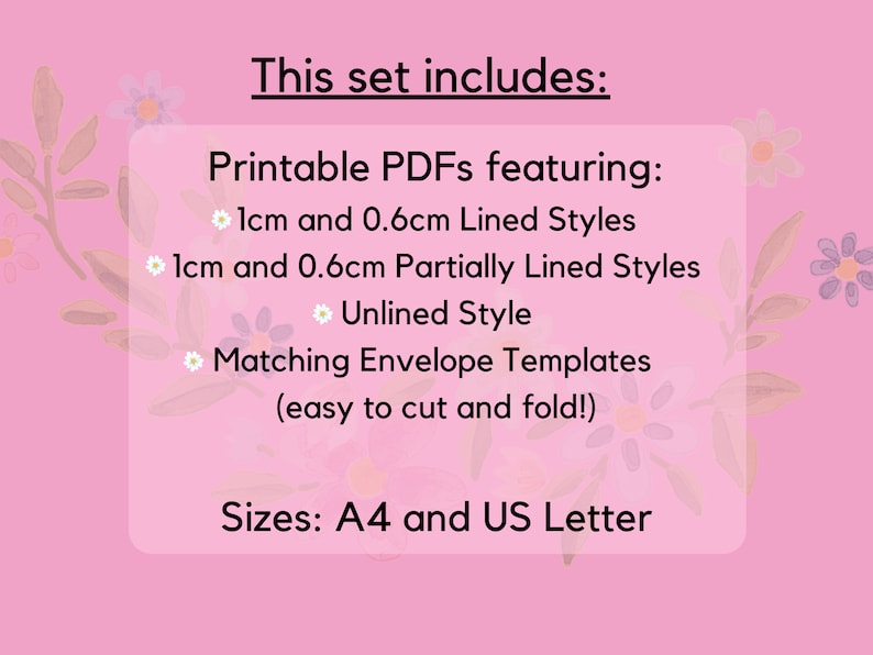 Pink Floral Love Printable Note Paper Stationery With Envelope, A4, US ...