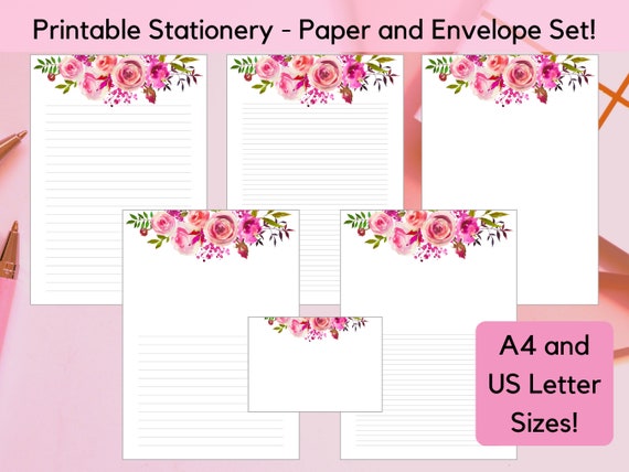 Pink Floral Love Printable Note Paper Stationery With - Etsy